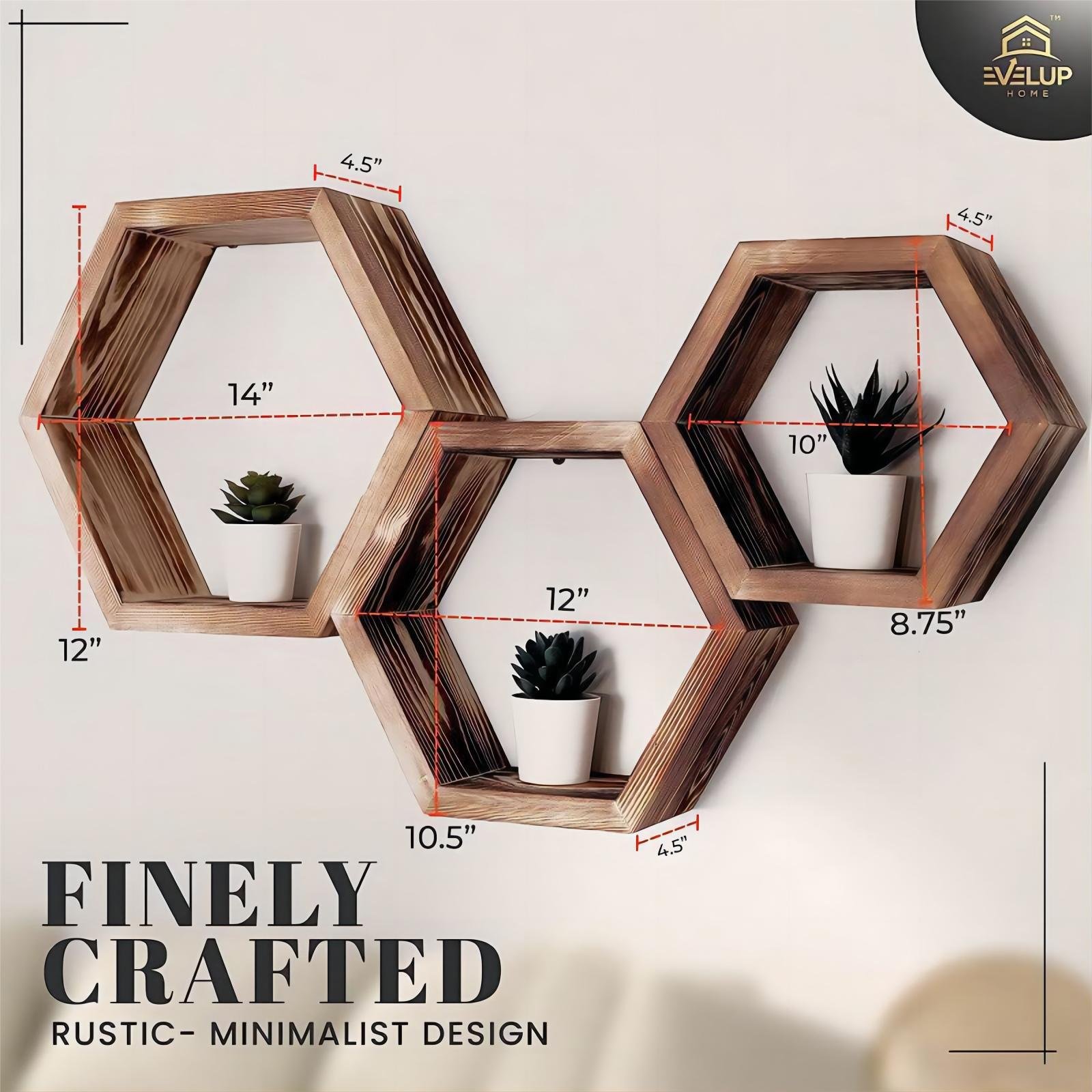 Custom 6 Pcs Set Wall Shelves Mdf Painting Floating Hexagon Wooden Wall ...